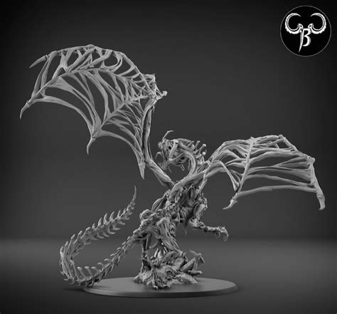 Bone Zombie Dragon Blood Drake 130mm Base Sizes Premium 3d Printed