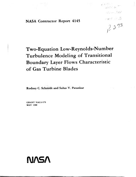 Pdf Two Equation Low Reynolds Number Turbulence Modeling Of
