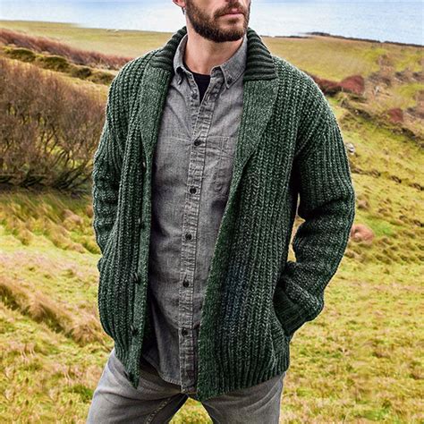Winter Green Sweater Coats For Men Mens Cable Knit Cardigan Shawl