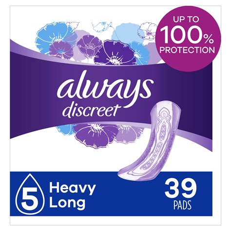 Always Discreet Incontinence Pads Heavy Absorbency Long 39 Ct
