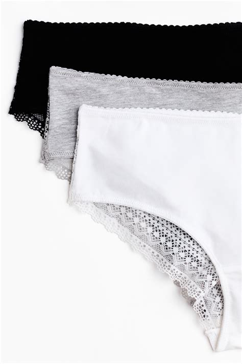 Womens Light Grey Marlblackwhite 3 Pack Cotton And Lace Hipster
