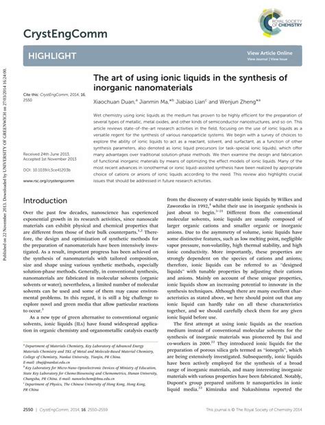 Pdf The Art Of Using Ionic Liquids In The Synthesis Of Inorganic Nanomaterials Dokumen Tips
