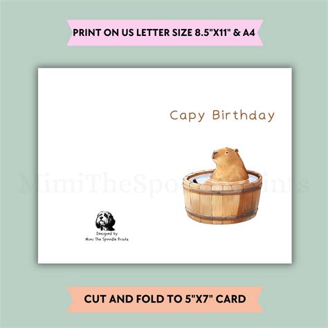 Capybara Birthday Card Printable For Capybara Lover Happy Birthday Printable Greeting