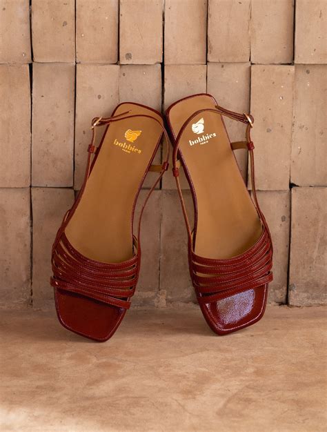 Diana Cherry Gloss Flat Sandals Slingback In Red Patent Leather