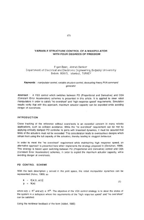 Pdf Variable Structure Control Of A Manipulator With Four Degrees Of