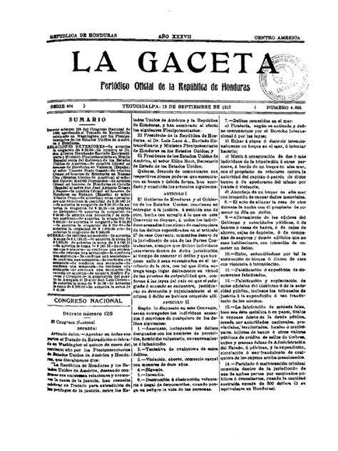 Tratado De Extradición Entre Honduras Y Usa Español Pdf Crímenes