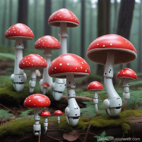 Robot And Mushrooms Stable Diffusion Online