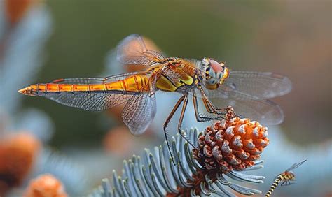 A Dragonfly With Orange Wings Is On A Branch Premium Ai Generated Image