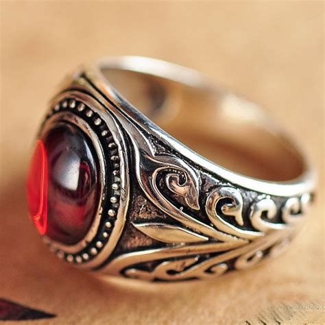Ring Men Sterling Silver Red Stone Vintage Sterling Silver Garnet