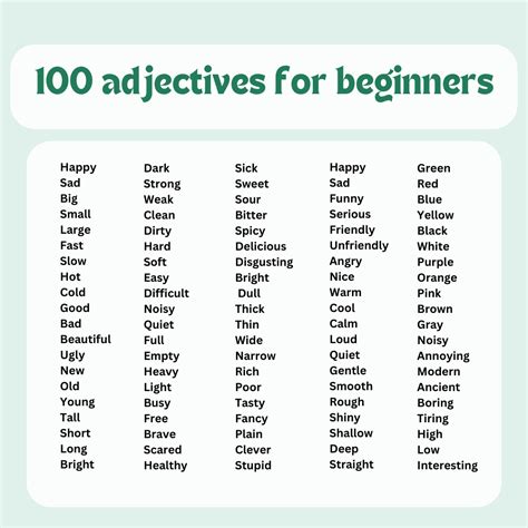 100 Adjectives For Beginners Artofit