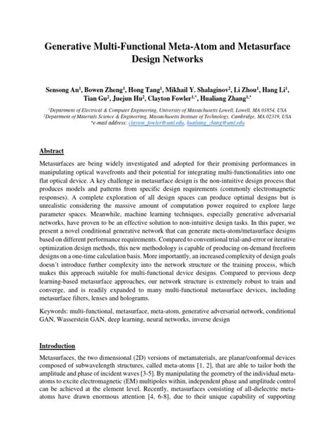 generative multi functional meta atom and metasurface design networks