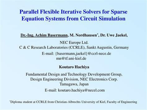 Ppt Parallel Flexible Iterative Solvers For Sparse Equation Systems