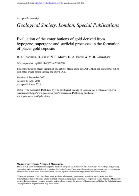 Pdf Evaluation Of The Contributions Of Gold Derived From Hypogene