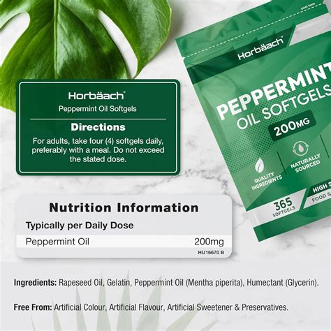 Peppermint Oil Capsules 200mg 365 Softgels Digestion Supplement