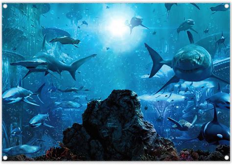 Yriujul 7x5ft Shark Under The Sea Photography Backdrop Aquarium Ocean World