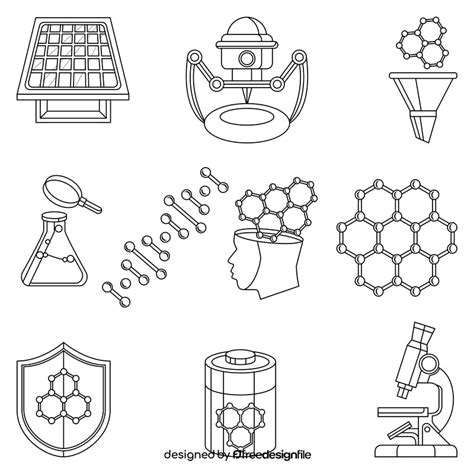 Nanotechnology Icon Set Black And White Vector Free Download