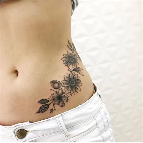 Flower Tattoos On Side Of Stomach