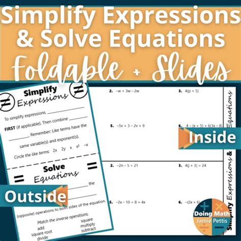 Simplify Expressions Solve Equations Foldable Notes Powerpoint Slides