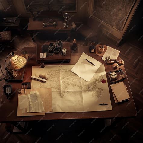 Top Angle View Of Mustafa Kemal Atatrks Desk With Parchment Premium