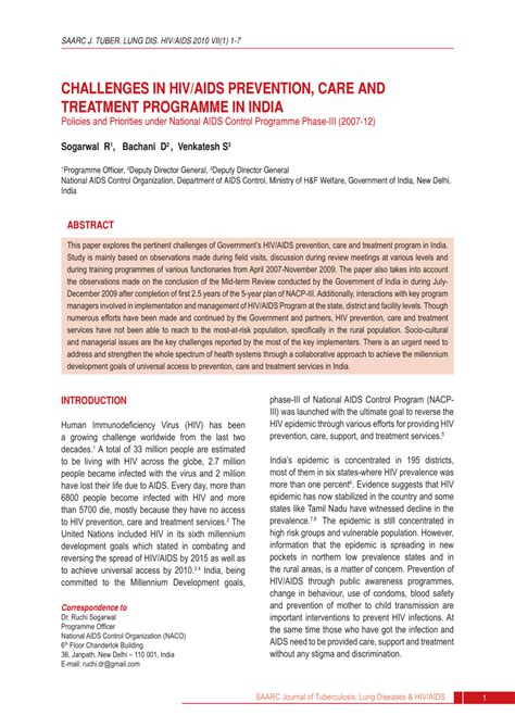 Pdf Challenges In Hivaids Prevention Care And Treatment Programme