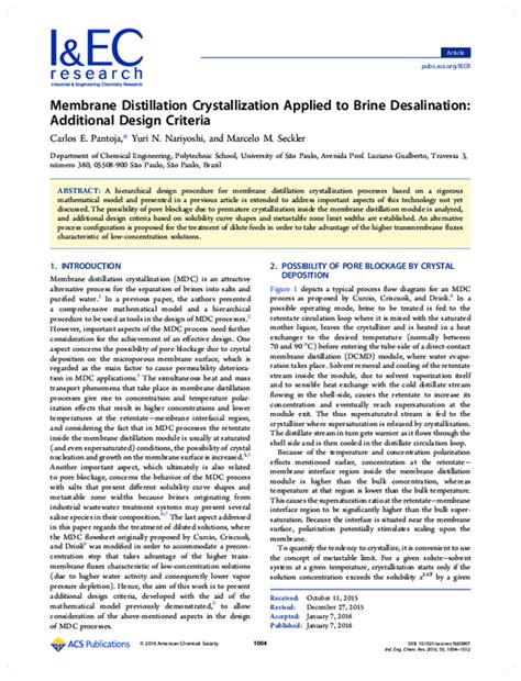 Pdf Membrane Distillation Crystallization Applied To Brine