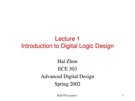 Ppt Lecture 1 Introduction To Digital Logic Design Powerpoint