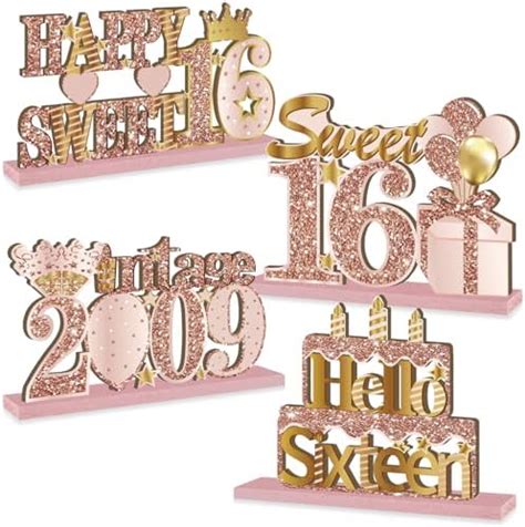 Yatufom 4 Pieces 16th Birthday Wooden Vintage 2009 Table