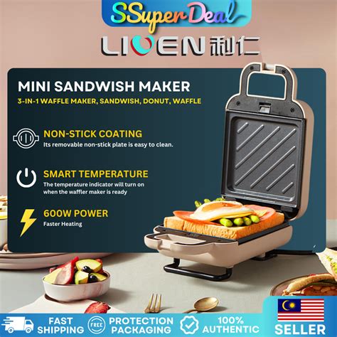Liven Mini Wafer Maker 3 In 1 Sandwish Donuts With Removable Non Stick Plates C 2 Shopee