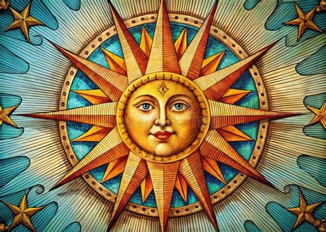 Vintage Compass Rose Sun Face An Intricate Decorative Design Element