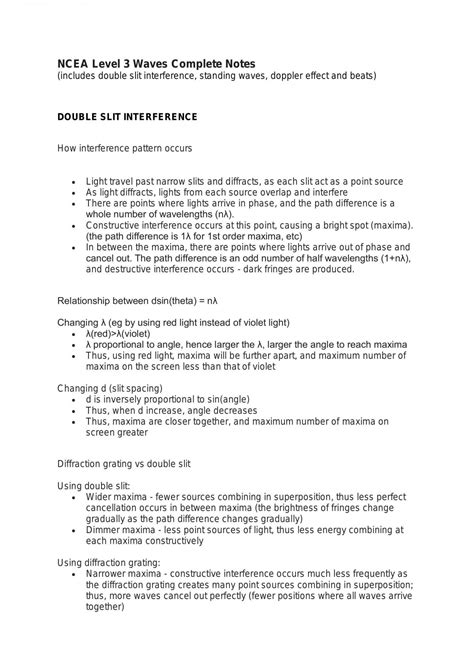 Ncea Level 3 Physics Waves Complete Notes Physics Level 3 Ncea Thinkswap