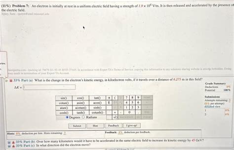 Solved 11 Problem 7 An Electron Is Initially At Rest In