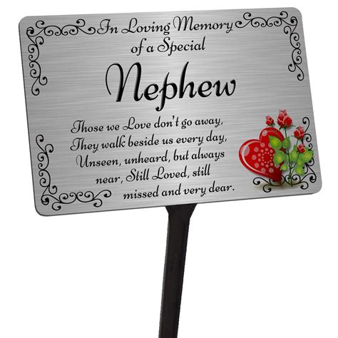 Nephew Memorial Plaque And Stake Brushed Silver Or Gold Memplax