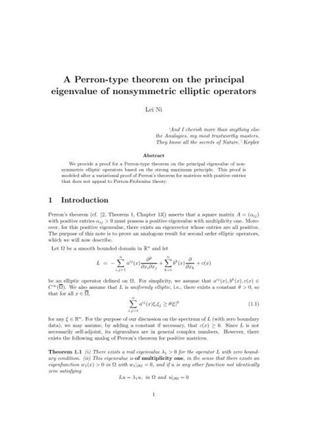 A Perron Type Theorem On The Principal Eigenvalue Of Ucsd
