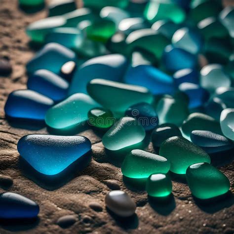 Beautiful Sea Glass In Different Sizes Ai Generated Image Stock