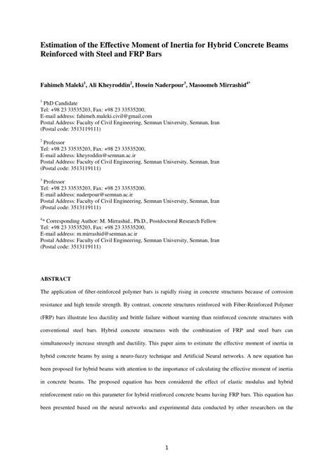 Pdf Estimation Of The Effective Moment Of Inertia For Hybrid Concrete Beams Reinforced With