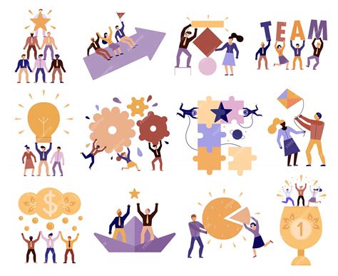 Conjunto De Dibujos Animados De Trabajo En Equipo Vector Gratis