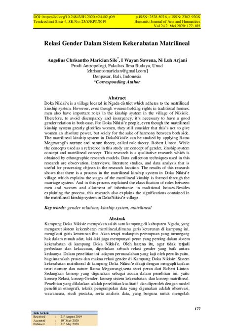 Pdf Relasi Gender Dalam Sistem Kekerabatan Matrilineal