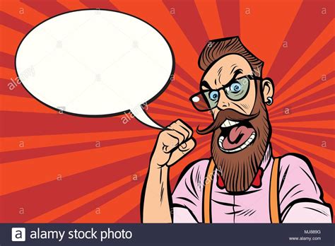 Stylish Bearded Hipster With Glasses Rage Anger Comic Cartoon Pop Art