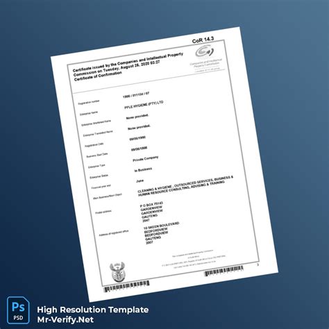South Africa Cipc Registration Certificate Template