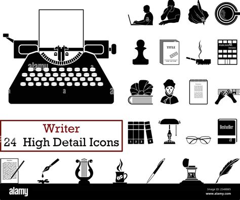 Set Of 24 Writer Icons In Black Colorvector Illustration Stock Vector