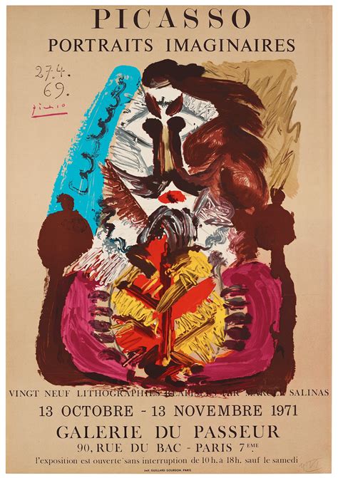 Pablo Picasso Utställningsaffisch Portraits Imaginaires 1971 Bukowskis