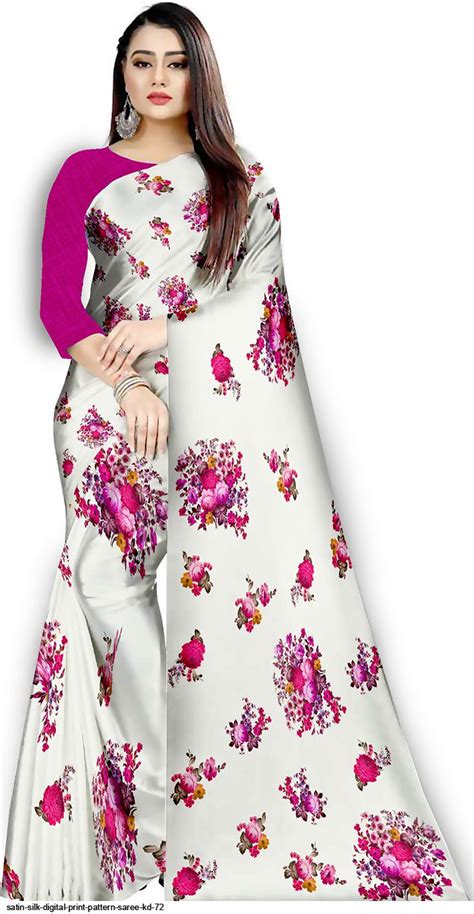 Satin Silk Digital Print Pattern Saree Kd 72