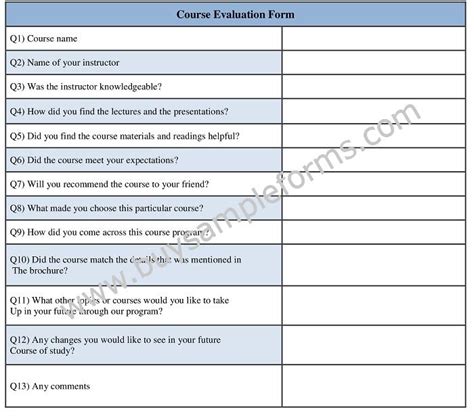 Course Evaluation Form Template Example Buy Sample Forms