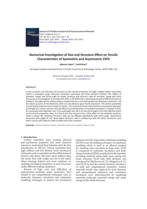 Pdf Numerical Investigation Of Size And Structure Effect On Tensile Characteristics Of