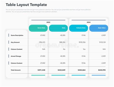 Table Layout Template With Column Year And A Total Amount Row Stock