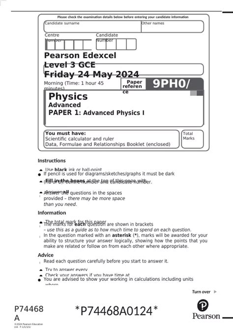 A Level Edexcel Physics Paper 1 June 2025 Question Paper 9ph0 01 Physics Stuvia Uk
