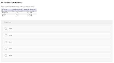 Solved Mc Algo 13−10 Expected Return Based On The Following
