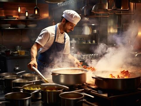 Premium Photo Chef Cooking In Restaurant Kitchen Kitchen Background