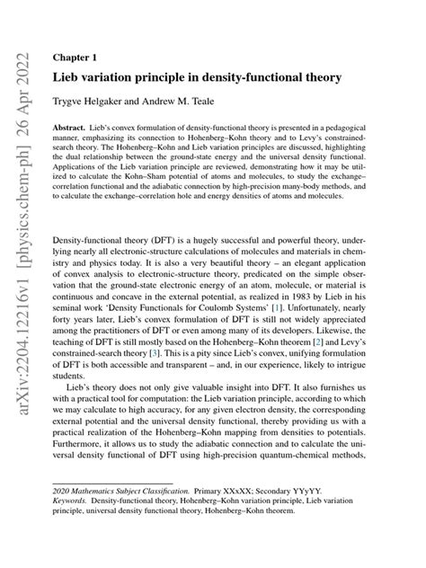 Lieb Variation Principle In Density Functional The Pdf Density Functional Theory Physics