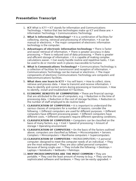 Ict Presentation Transcript Pdf